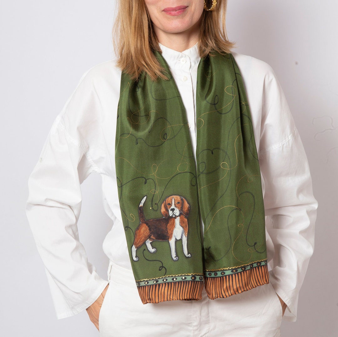 Beagle Hand Painted Green Silk Scarf Beagle Mom Gift Dog Gift 53X14 - Etsy