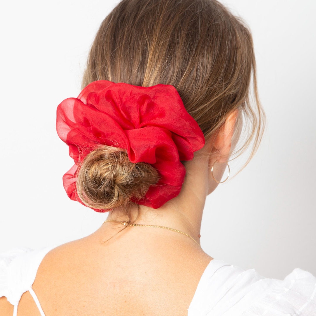 Valentines Red Silk Organza Scrunchie Sheer Red Valentines Scrunchie 100% Silk Scrunchie Hand ...