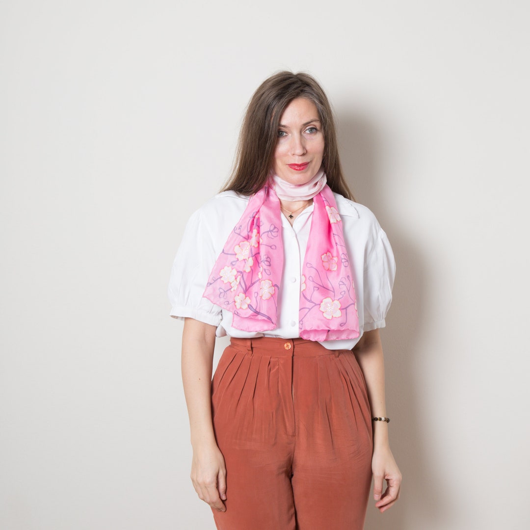 Sakura Hand Painted Pink Silk Scarf Mother Day Gift Sakura Gifts ...
