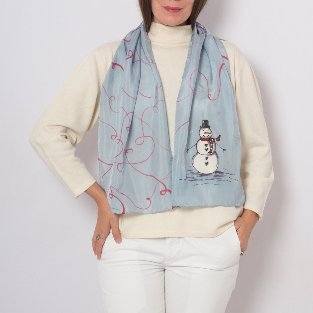 Frosty the Snowman Hand Painted Silk Scarf Snowman Gifts Pure Silk ...