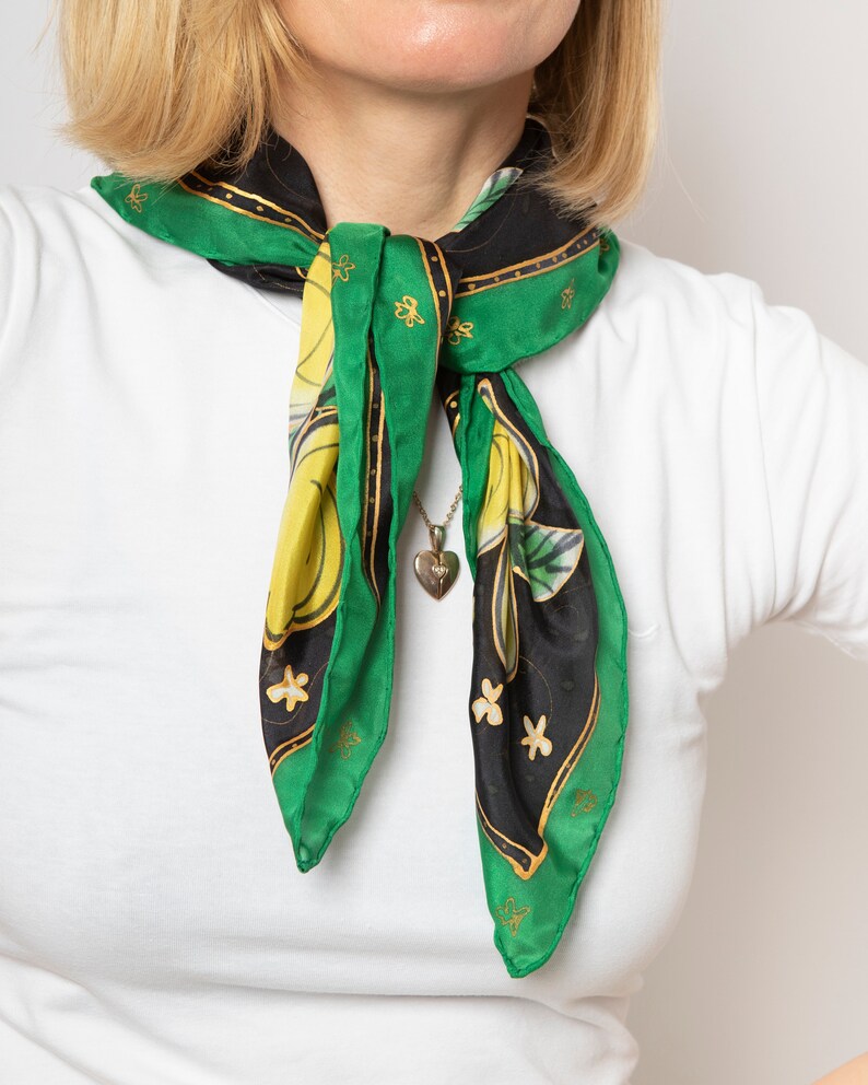 Amalfi Hand Painted Black Silk Scarf Lemon Print Small Head Scarf ...