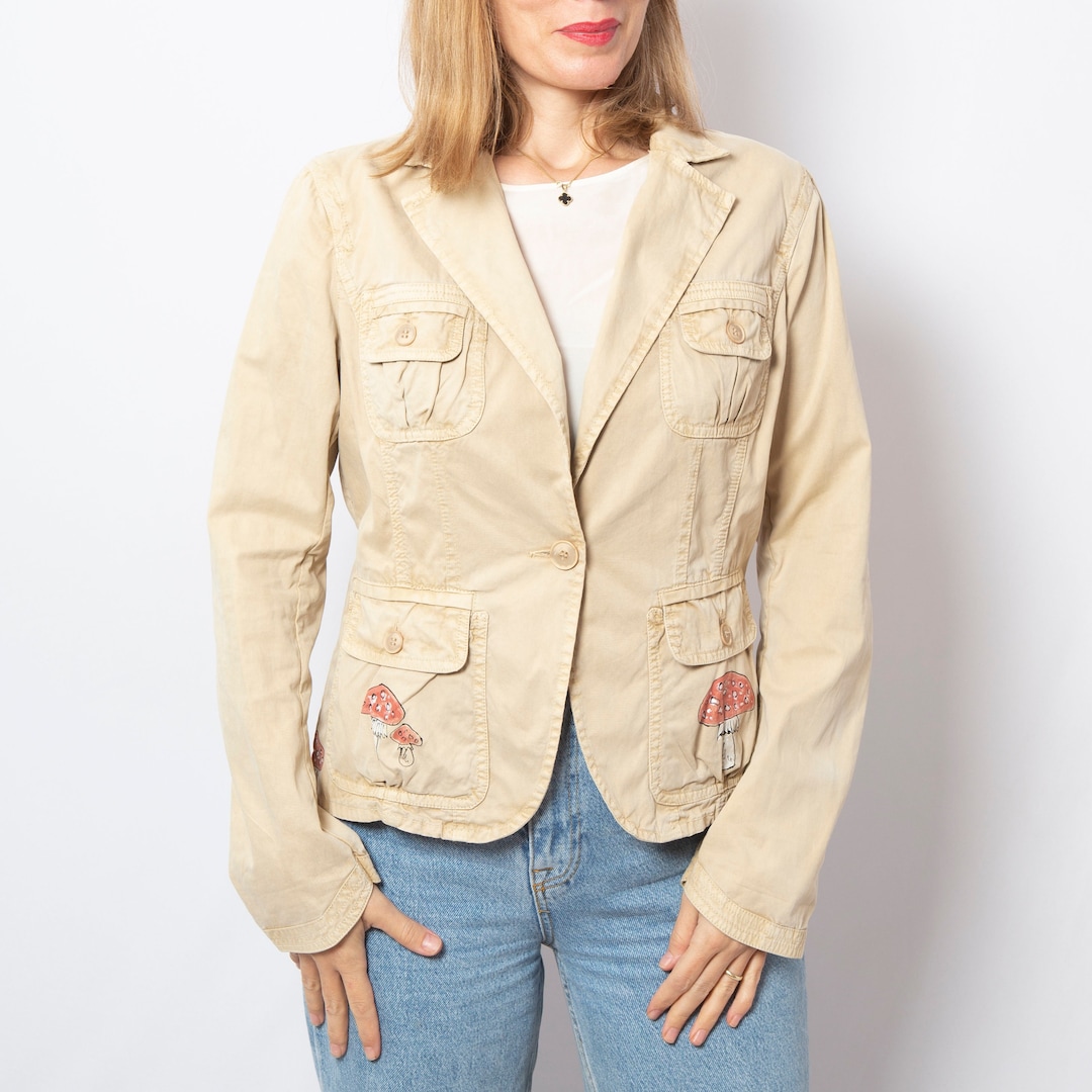 Mushroom Jacket Hand Painted Jacket Upcycled Blazer Fall Jacket Amanita ...