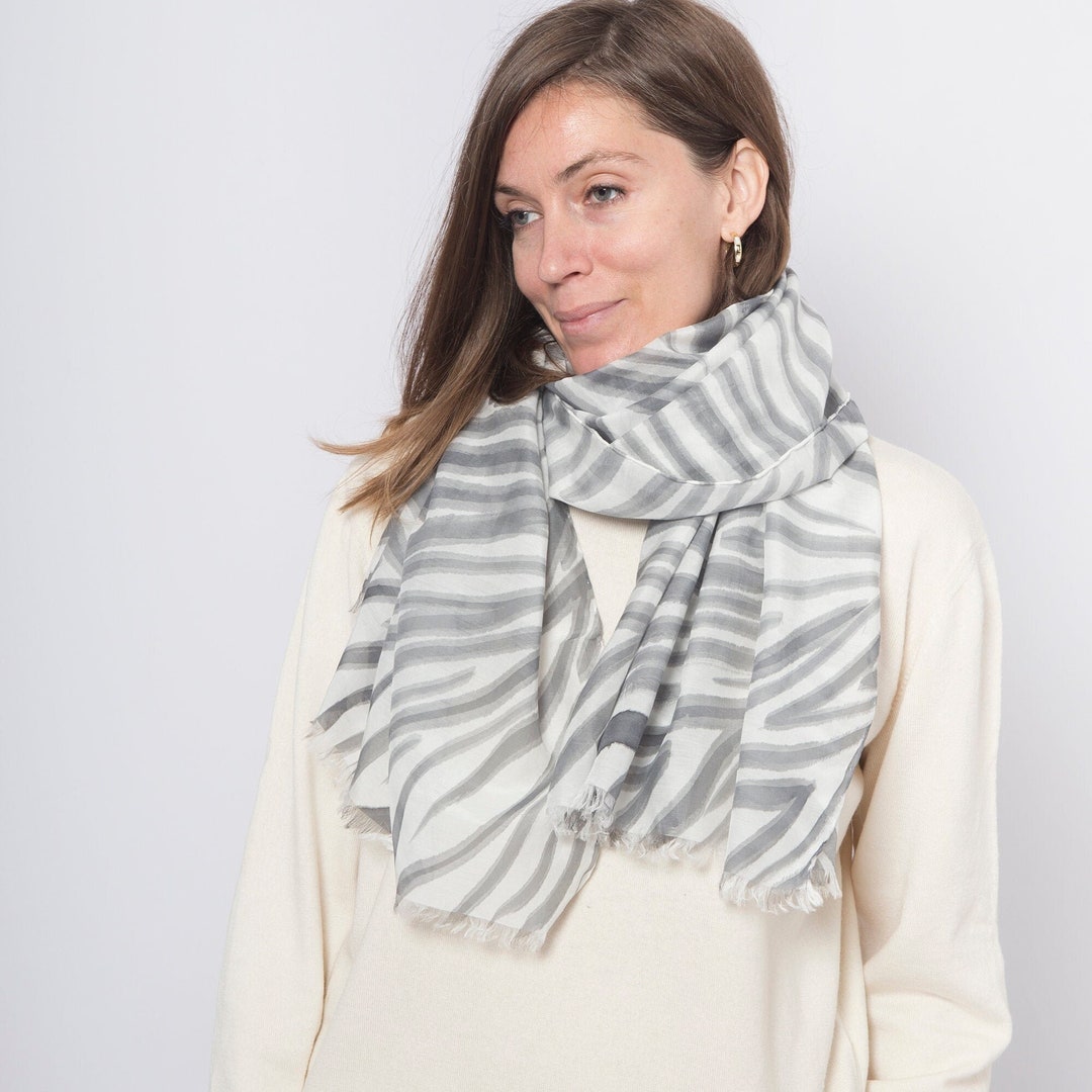Zebra Print Hand Painted Scarf Animal Print Silk Cotton Scarf Zebra ...