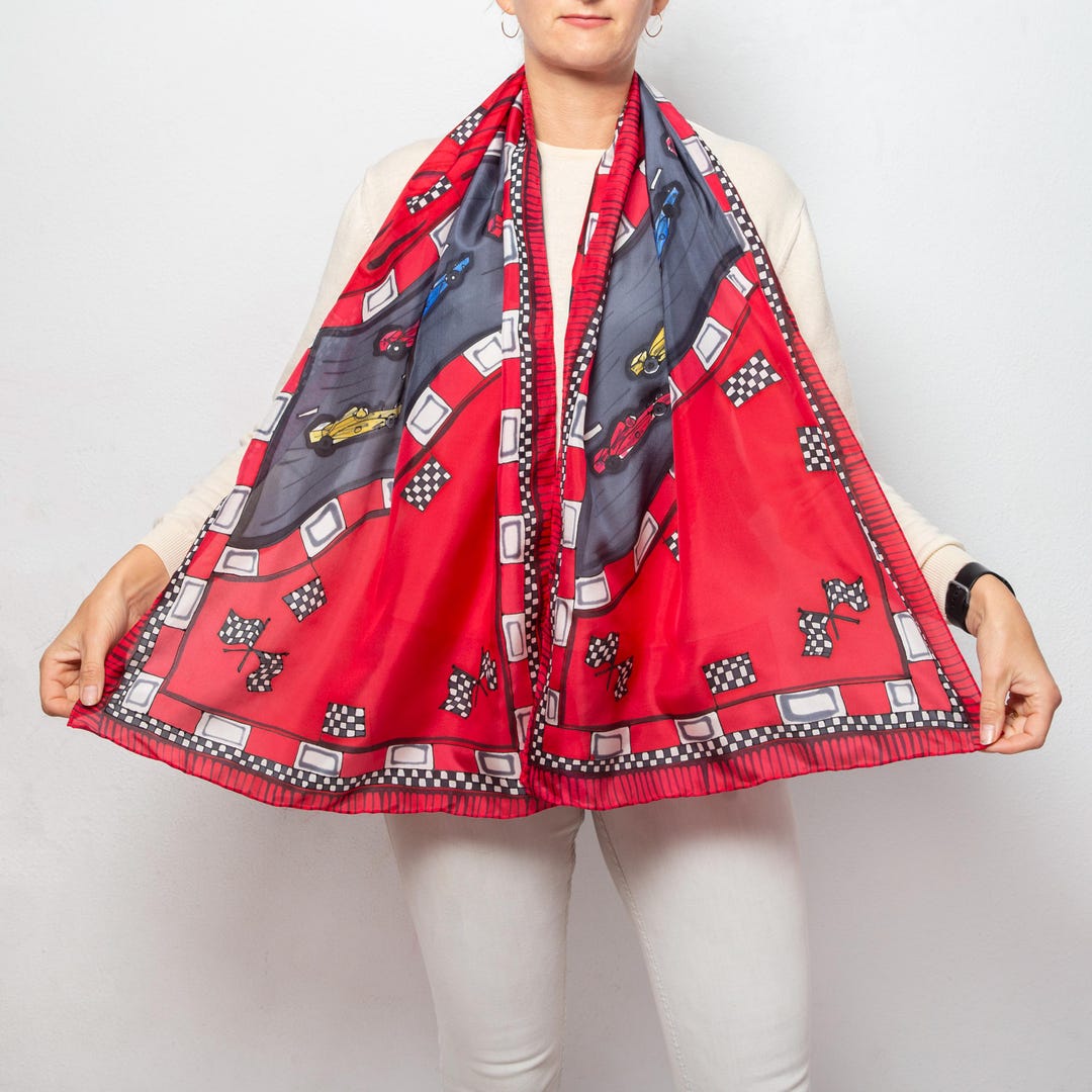 Formula 1 Hand Painted Red Silk Scarf Car Print Formula 1 Race Gift ...