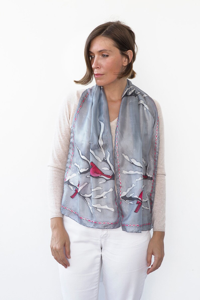 Cardinal Bird Scarf Hand Painted Silk Scarf Cardinal Scarf | Etsy