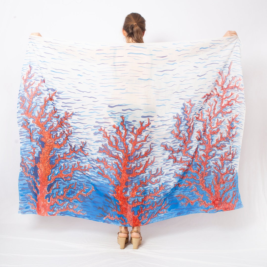 Coral Reef Sarong Hand Painted Scarf Large Silk Cotton Batik Sarong ...