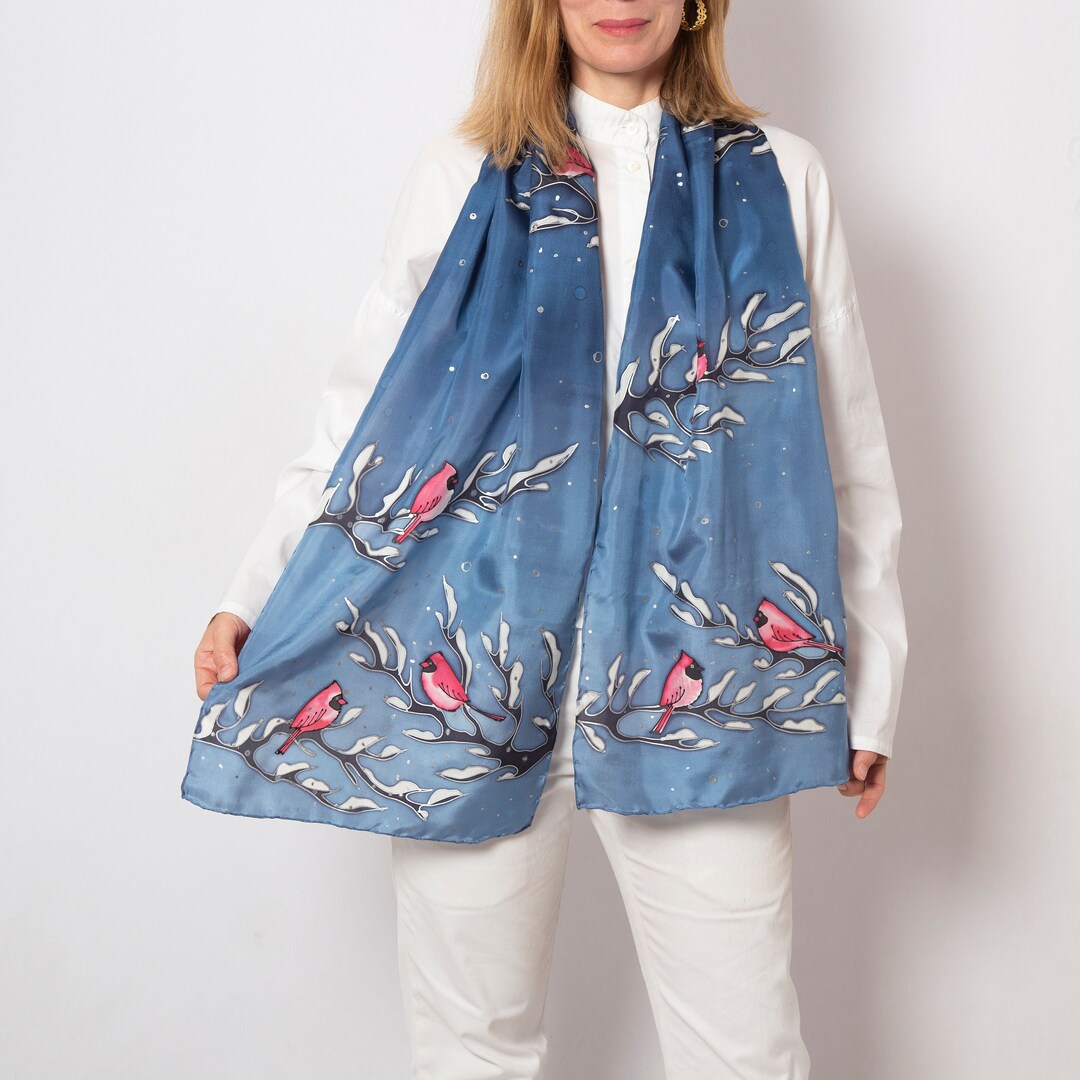 Cardinal Hand Painted Silk Scarf Cardinal Bird Scarf Cardinal - Etsy
