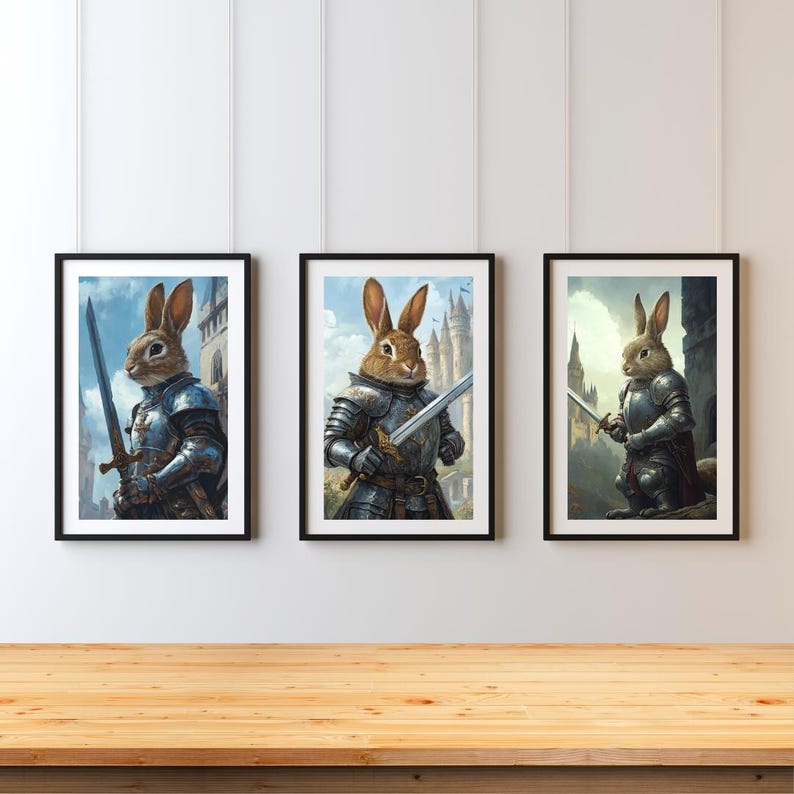 Knight Rabbit Wall Art Set Brave Rabbit Posters Trio Medieval Themed ...