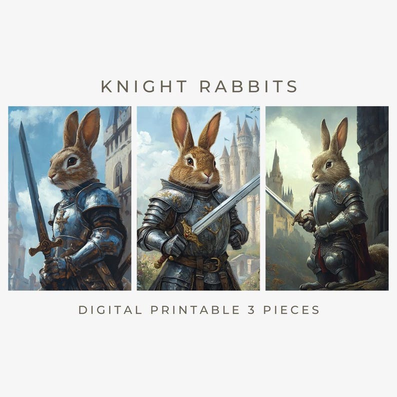 Knight Rabbit Wall Art Set Brave Rabbit Posters Trio Medieval Themed ...