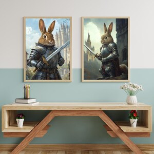 Knight Rabbit Wall Art Set Brave Rabbit Posters Trio Medieval Themed ...