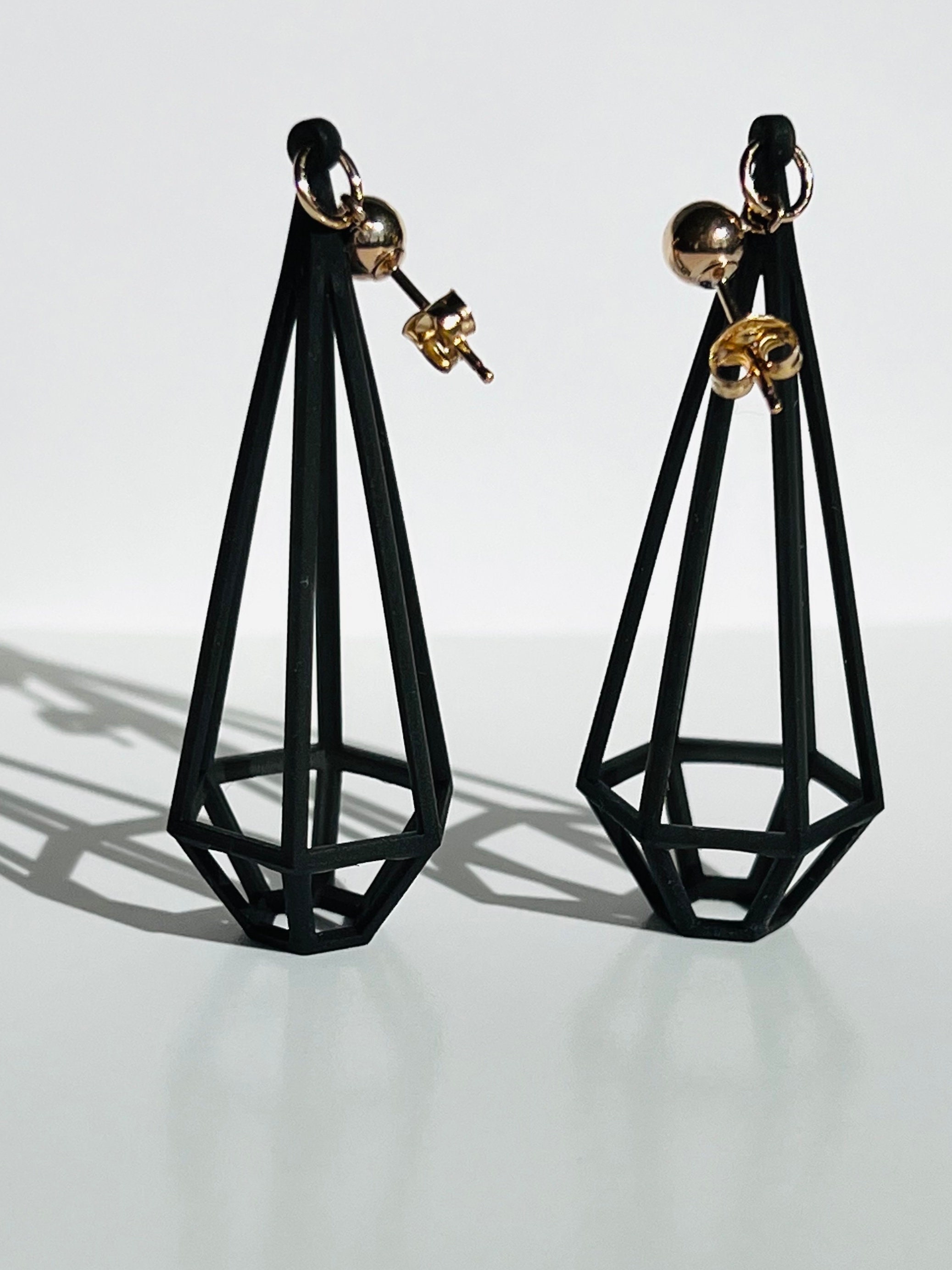 Dripping Gem 14K Gold and Black Dangle Earrings - Etsy