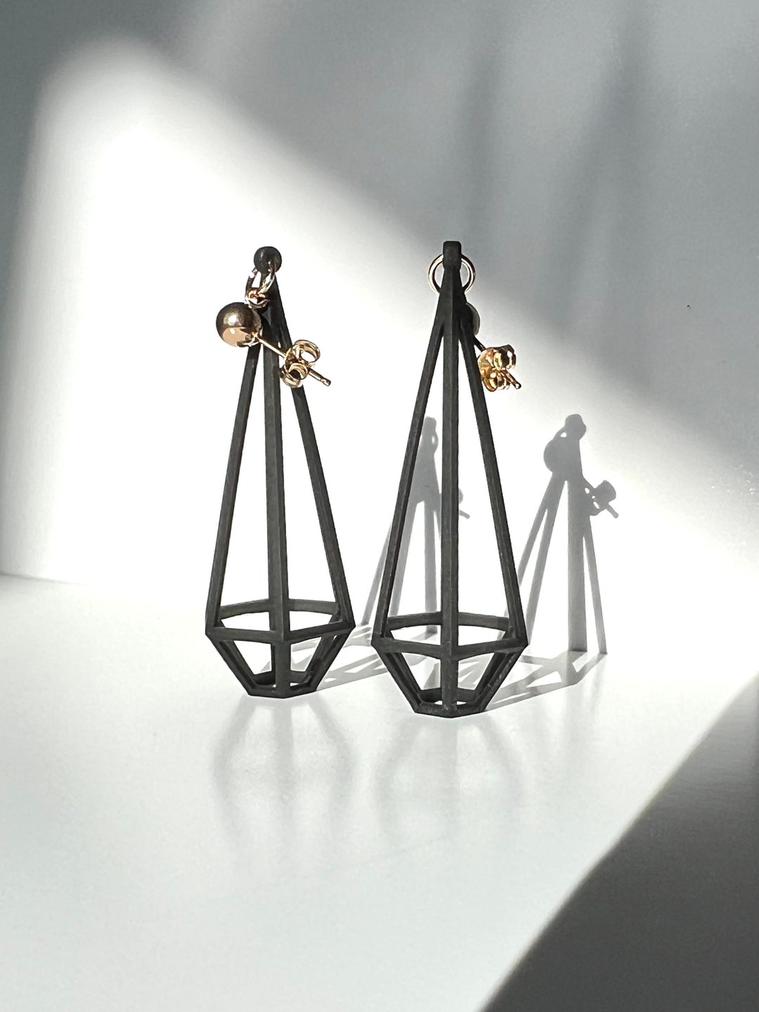 Dripping Gem 14K Gold and Black Dangle Earrings - Etsy