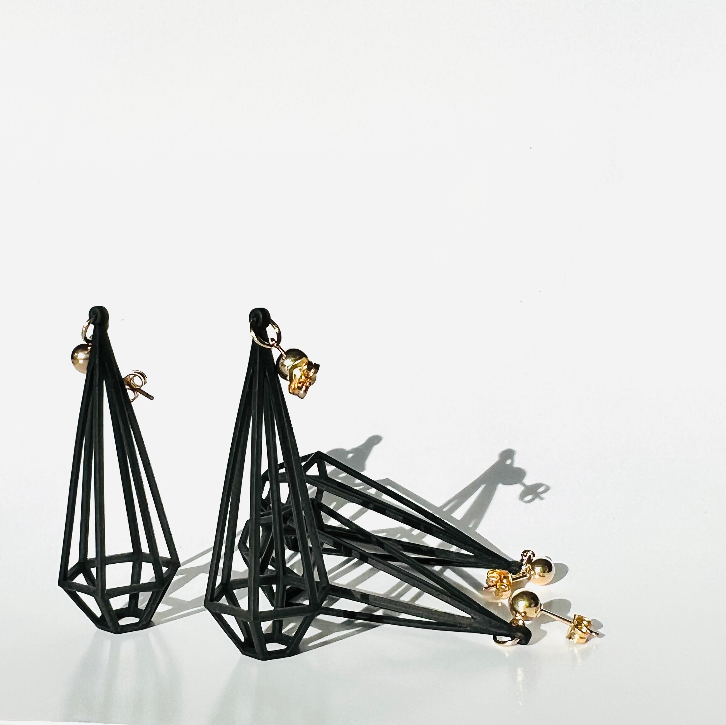 Dripping Gem 14K Gold and Black Dangle Earrings - Etsy