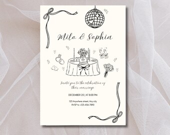 Hand Drawn Wedding Invitation Template, Fun and Quirky, Illustrated ...