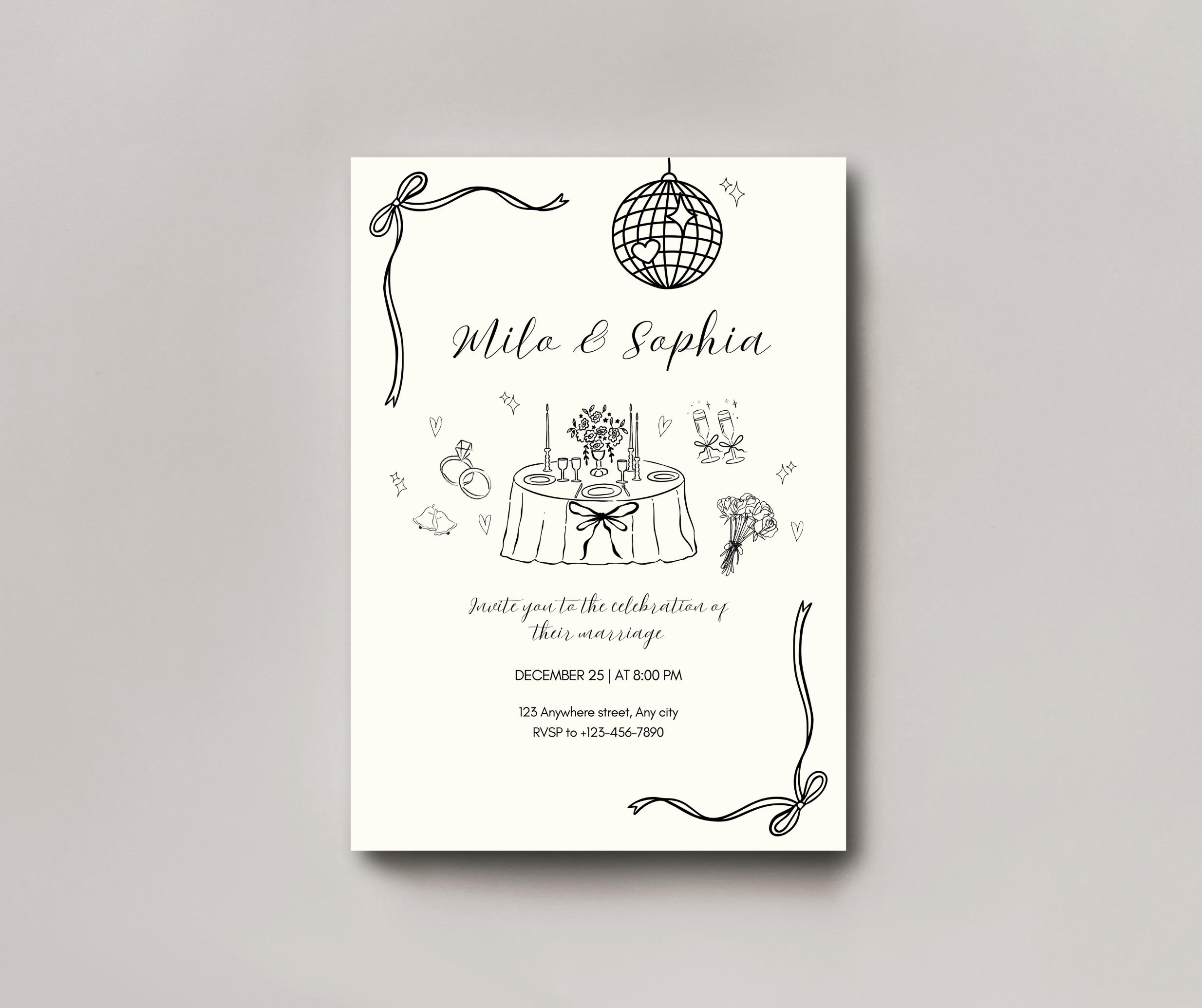 Hand Drawn Wedding Invitation Template, Fun and Quirky, Illustrated ...