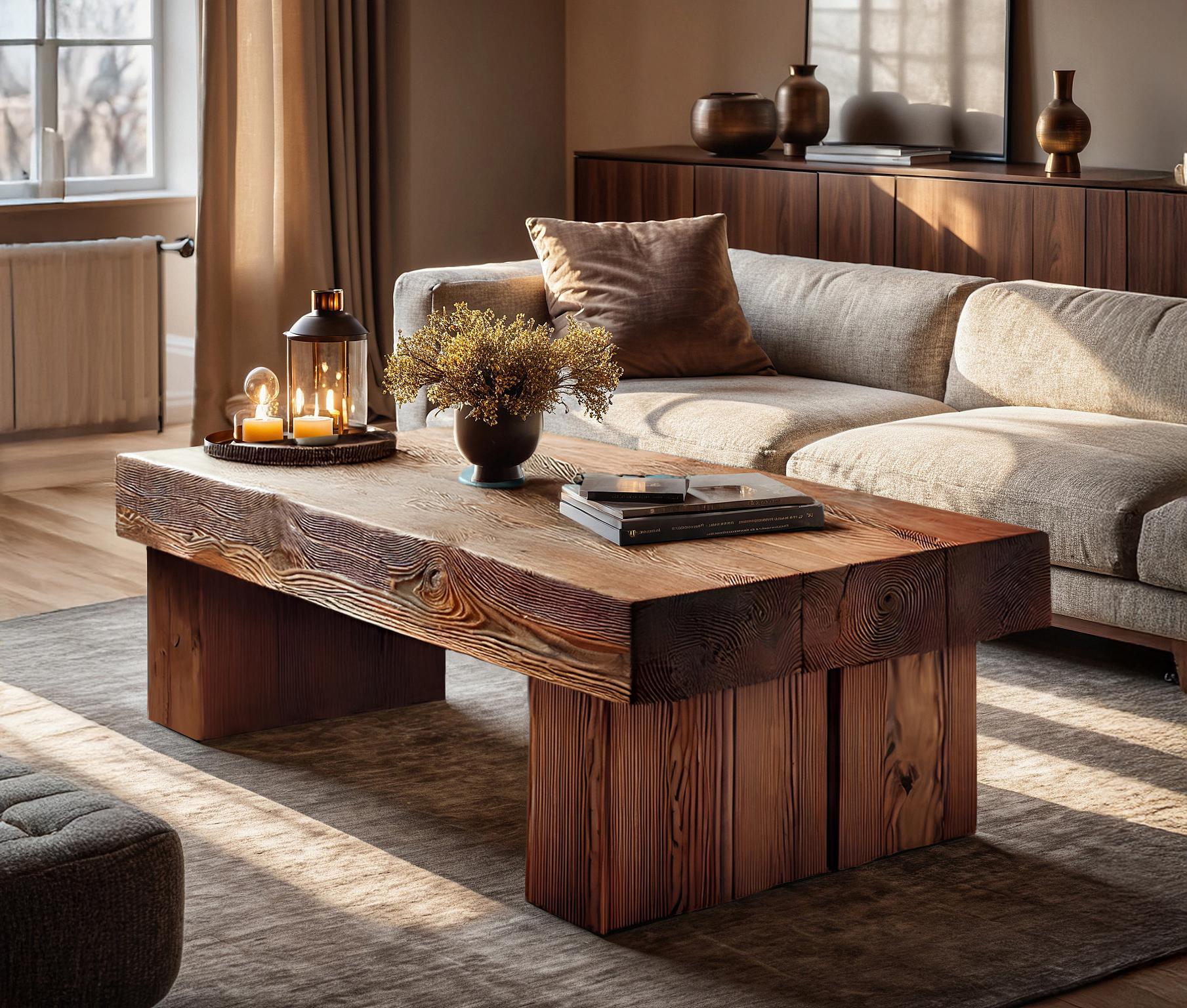 Custom Rustic Coffee Table – Handmade Solid Wood Live Edge Farmhouse ...