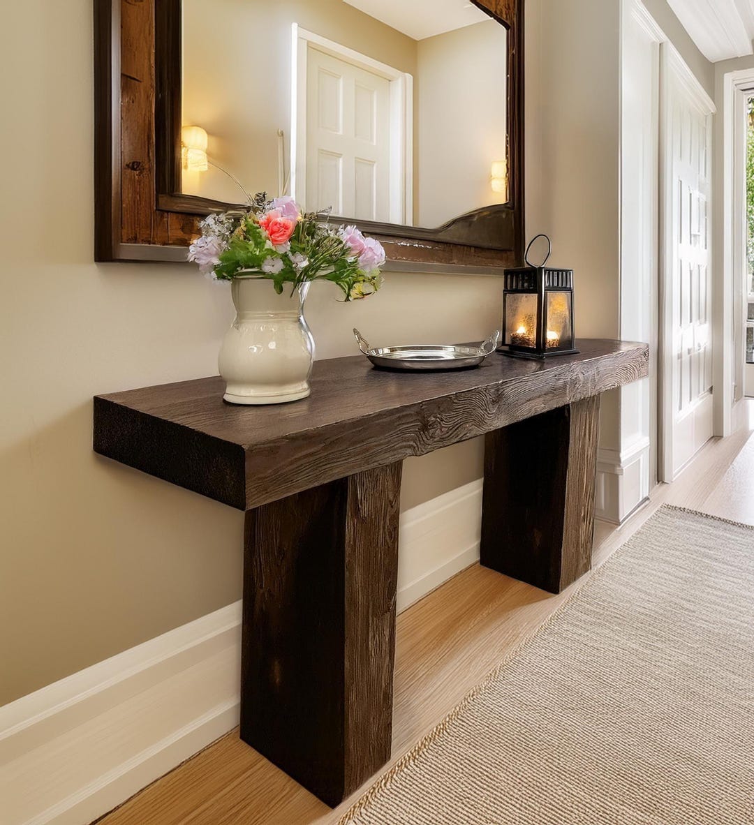 Rustic Farmhouse Console Table – Handmade Solid Wood Live Edge Hallway ...