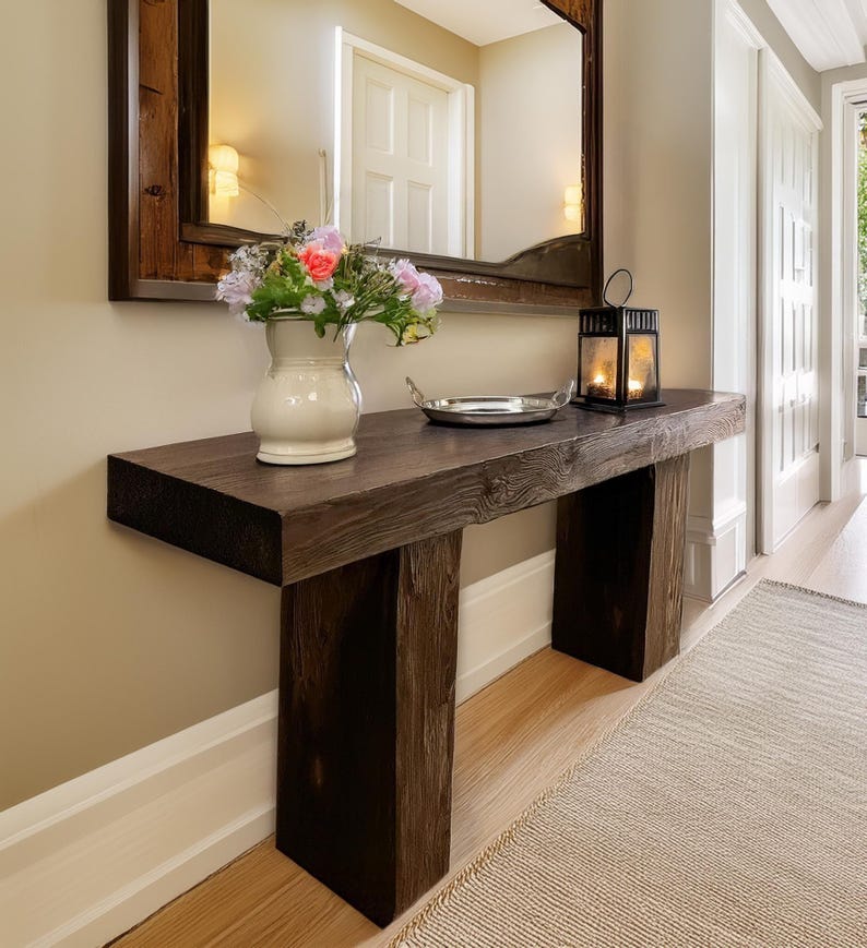 Rustic Farmhouse Console Table – Handmade Solid Wood Live Edge Hallway ...