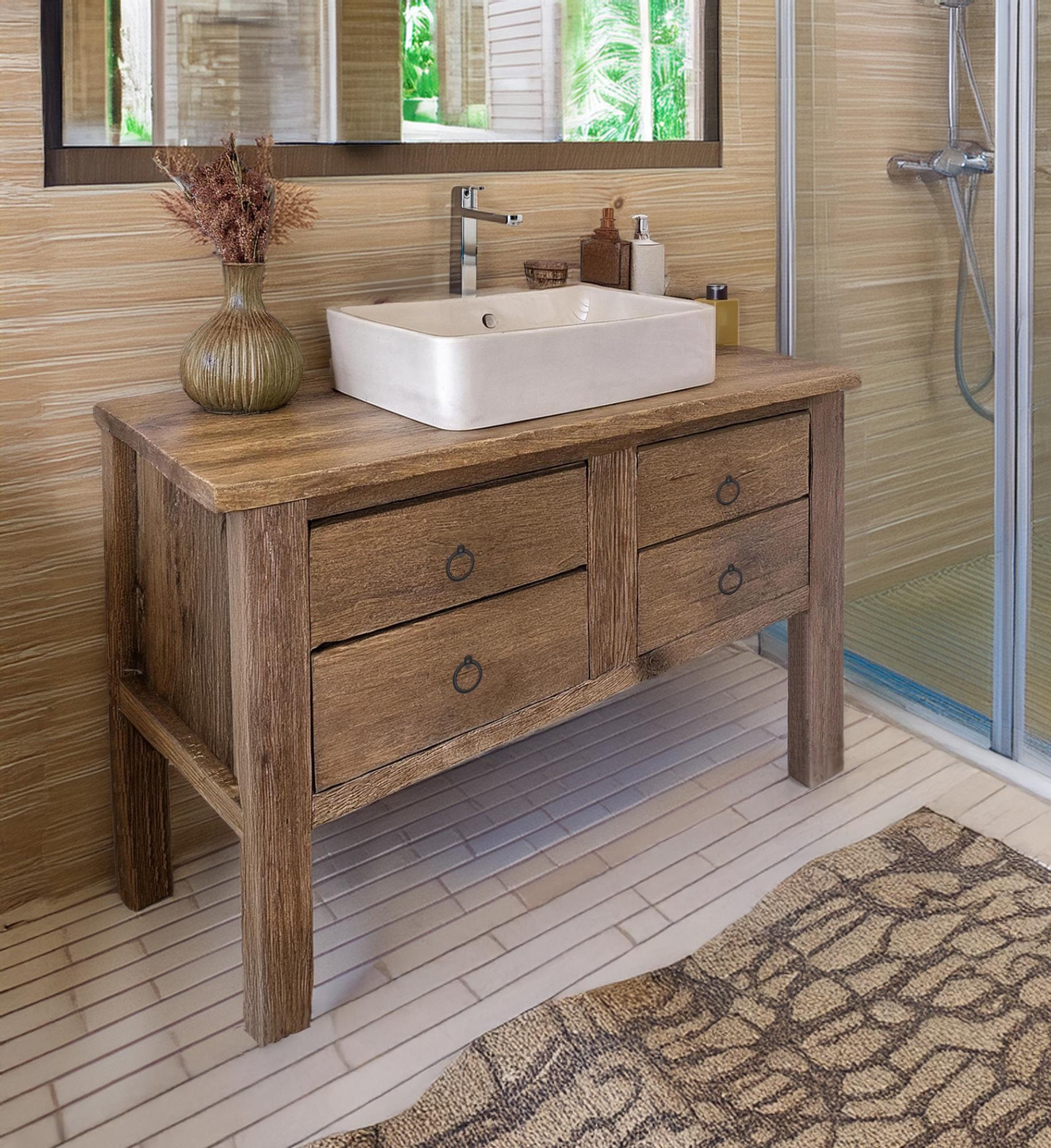 Custom Rustic Bathroom Vanity – Handmade Solid Wood Floating Sink ...