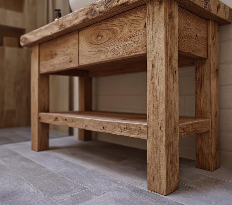 Custom Rustic Bathroom Vanity – Handmade Solid Wood Floating Sink ...