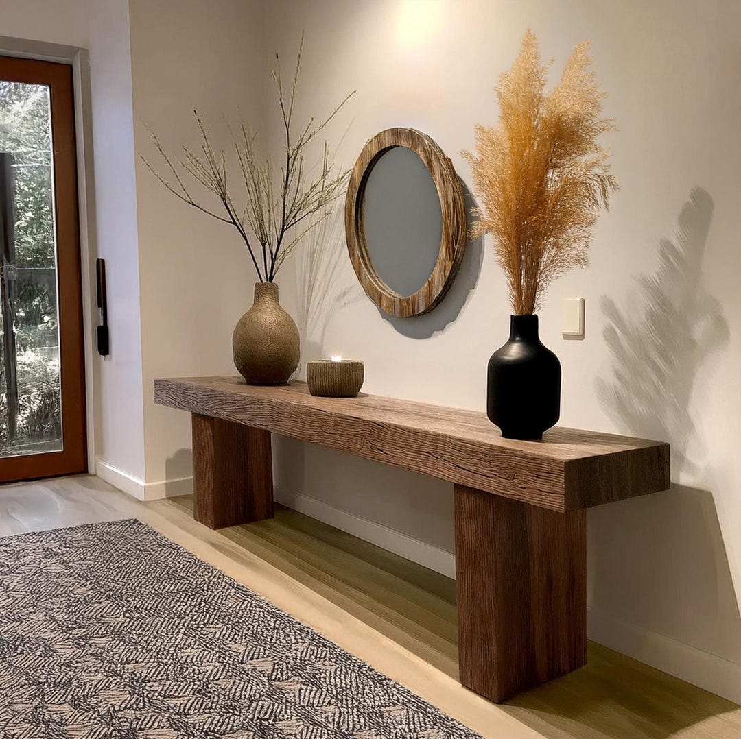 Rustic Farmhouse Console Table – Handmade Solid Wood Live Edge Hallway Entryway Sofa Table - Etsy