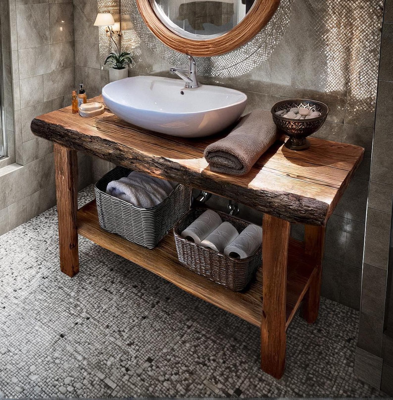 Custom Rustic Bathroom Vanity – Handmade Solid Wood Floating Sink ...