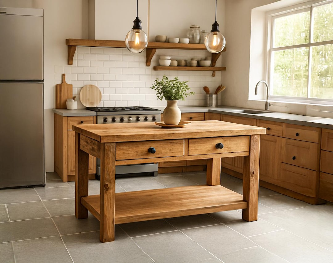 Custom Handmade Rustic Wooden Kitchen Island – Farmhouse Style Live ...