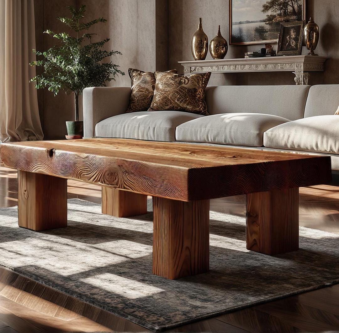 Custom Rustic Coffee Table – Handmade Solid Wood Live Edge Farmhouse ...