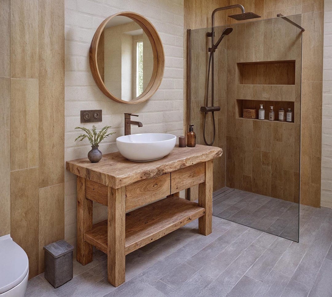 Custom Rustic Bathroom Vanity – Handmade Solid Wood Floating Sink ...