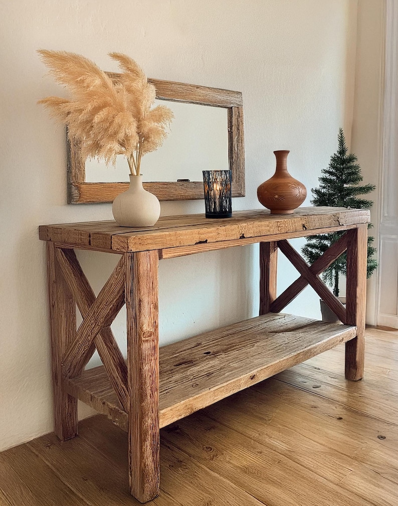 Rustic Farmhouse Console Table – Handmade Solid Wood Live Edge Hallway ...