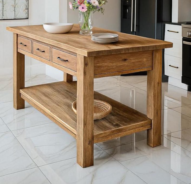Custom Handmade Rustic Wooden Kitchen Island – Farmhouse Style Live ...
