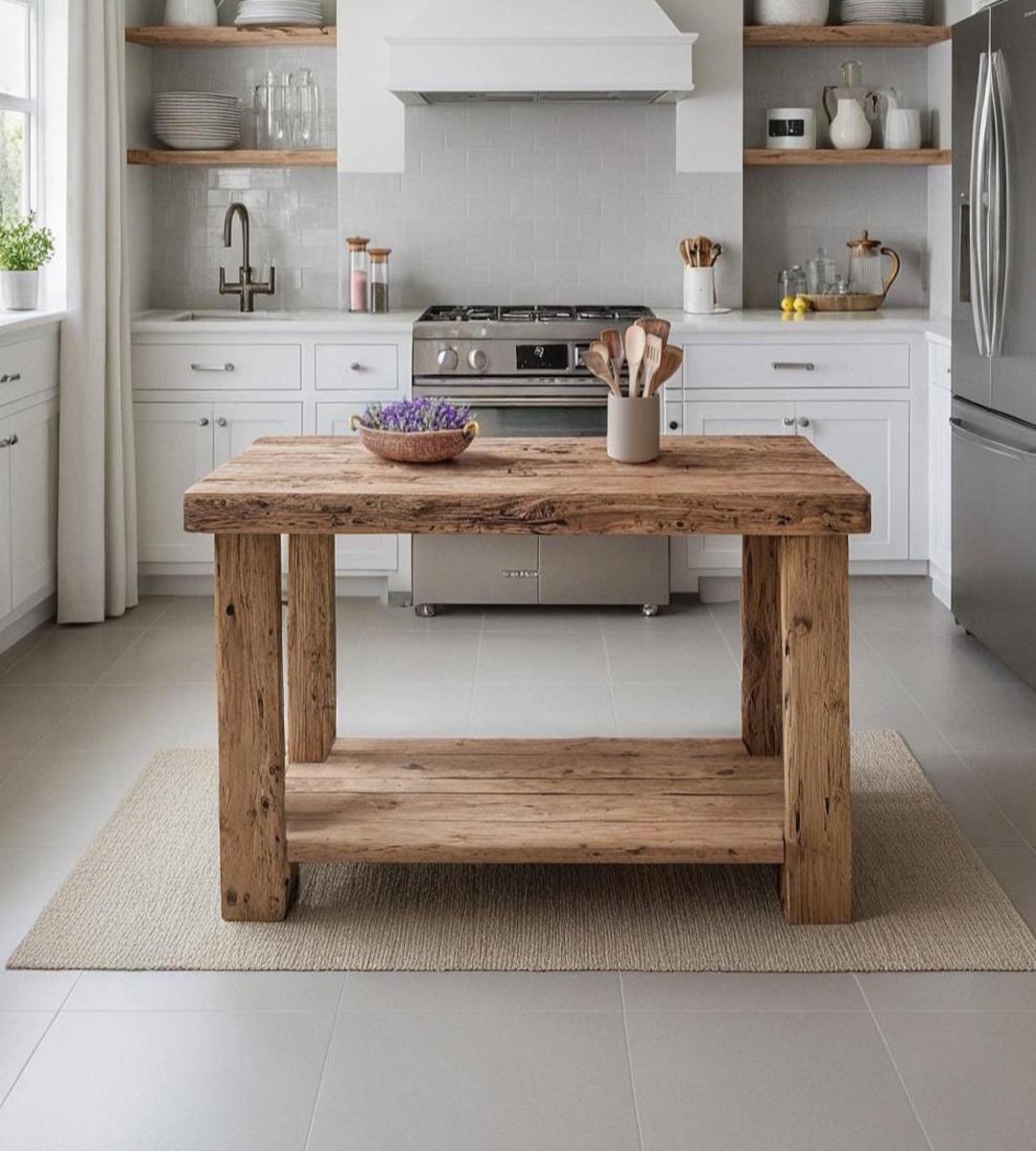 Custom Handmade Rustic Wooden Kitchen Island – Farmhouse Style Live ...