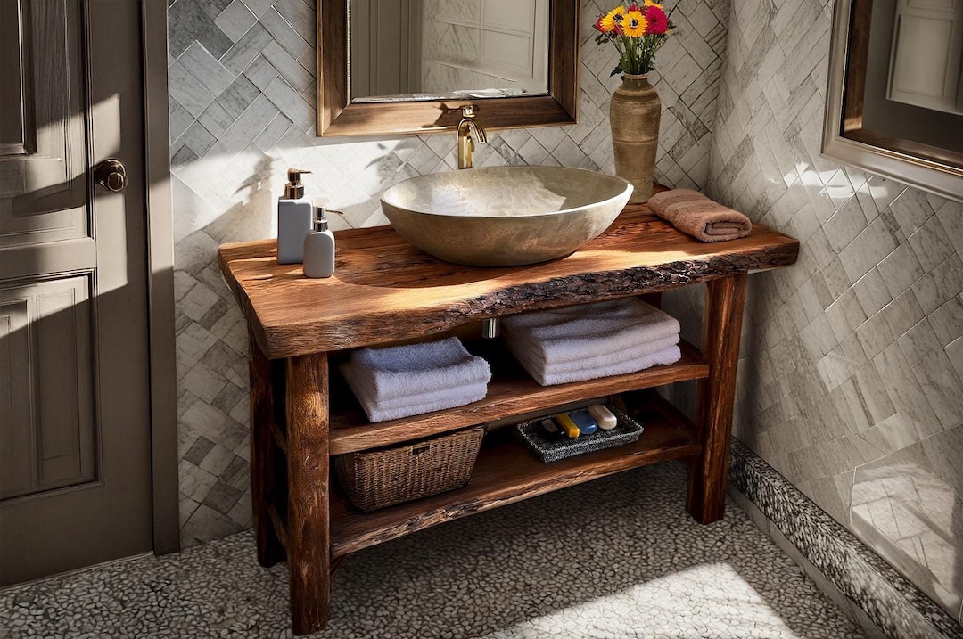 Custom Rustic Bathroom Vanity – Handmade Solid Wood Floating Sink ...