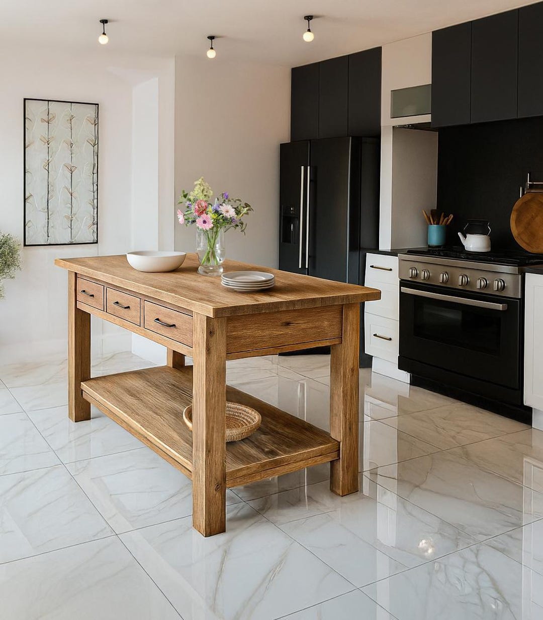 Custom Handmade Rustic Wooden Kitchen Island – Farmhouse Style Live ...