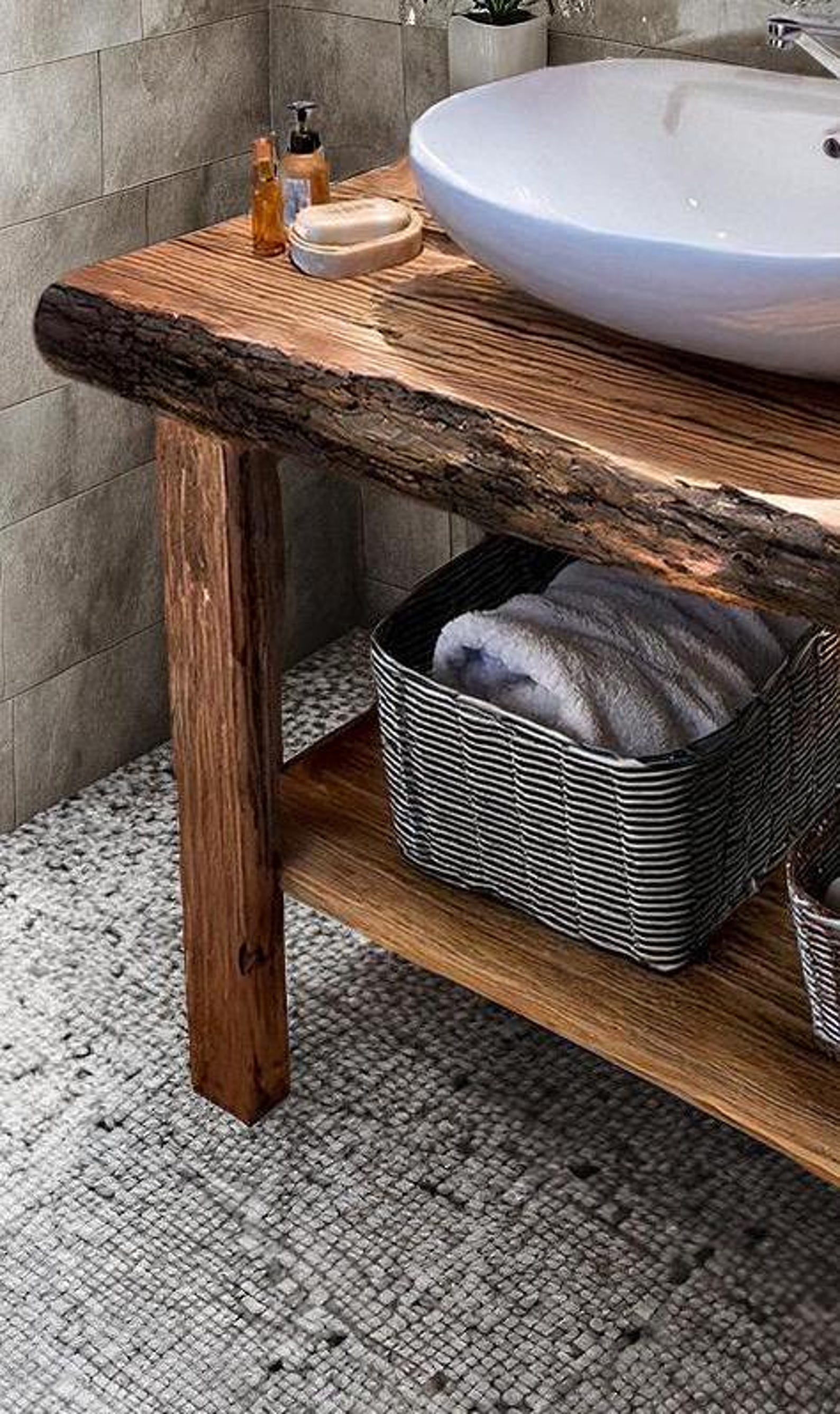 Wooden Rustic Style Handmade Bathroom Vanity Live Edge Solid Wood ...