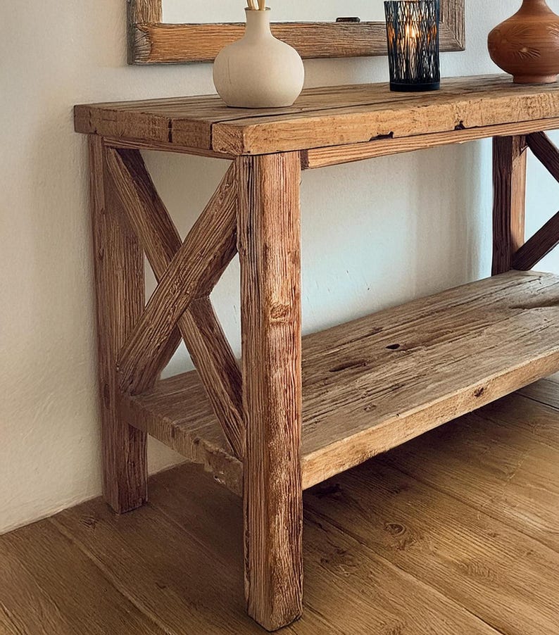 Rustic Farmhouse Console Table – Handmade Solid Wood Live Edge Hallway ...