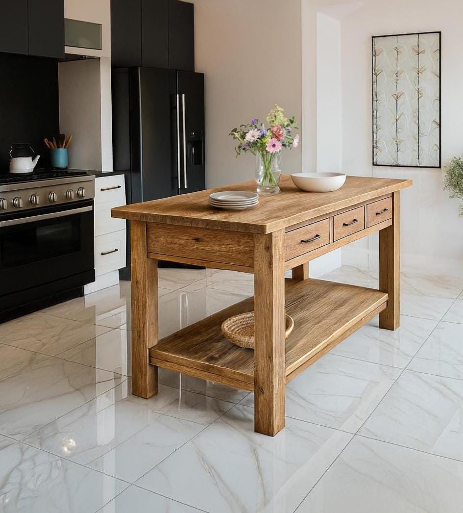 Custom Handmade Rustic Wooden Kitchen Island – Farmhouse Style Live ...