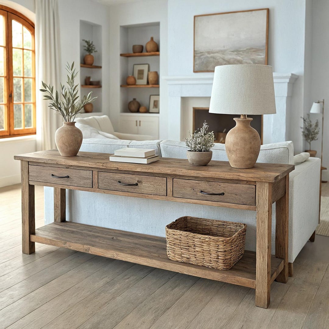 Rustic Farmhouse Console Table – Handmade Solid Wood Live Edge Hallway ...