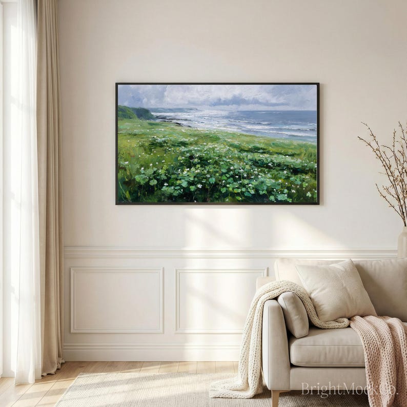 St. Patricks Day Frame TV Art, Clover Oil Painting Digital Download ...