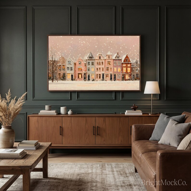 Romantic Snowy Townhouse Frame TV Art Winter Street Digital Painting ...