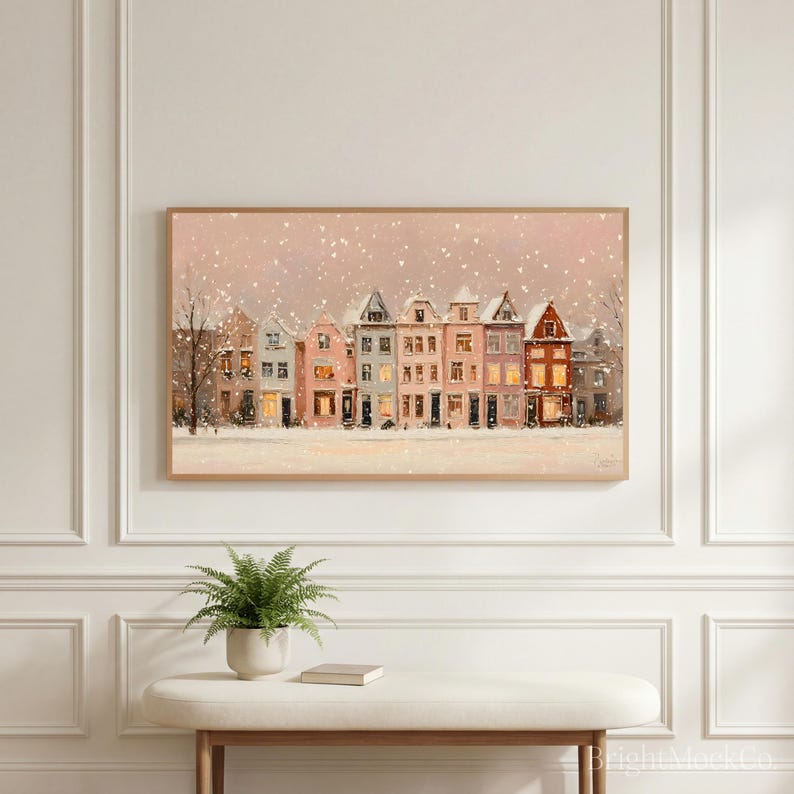 Romantic Snowy Townhouse Frame TV Art Winter Street Digital Painting ...