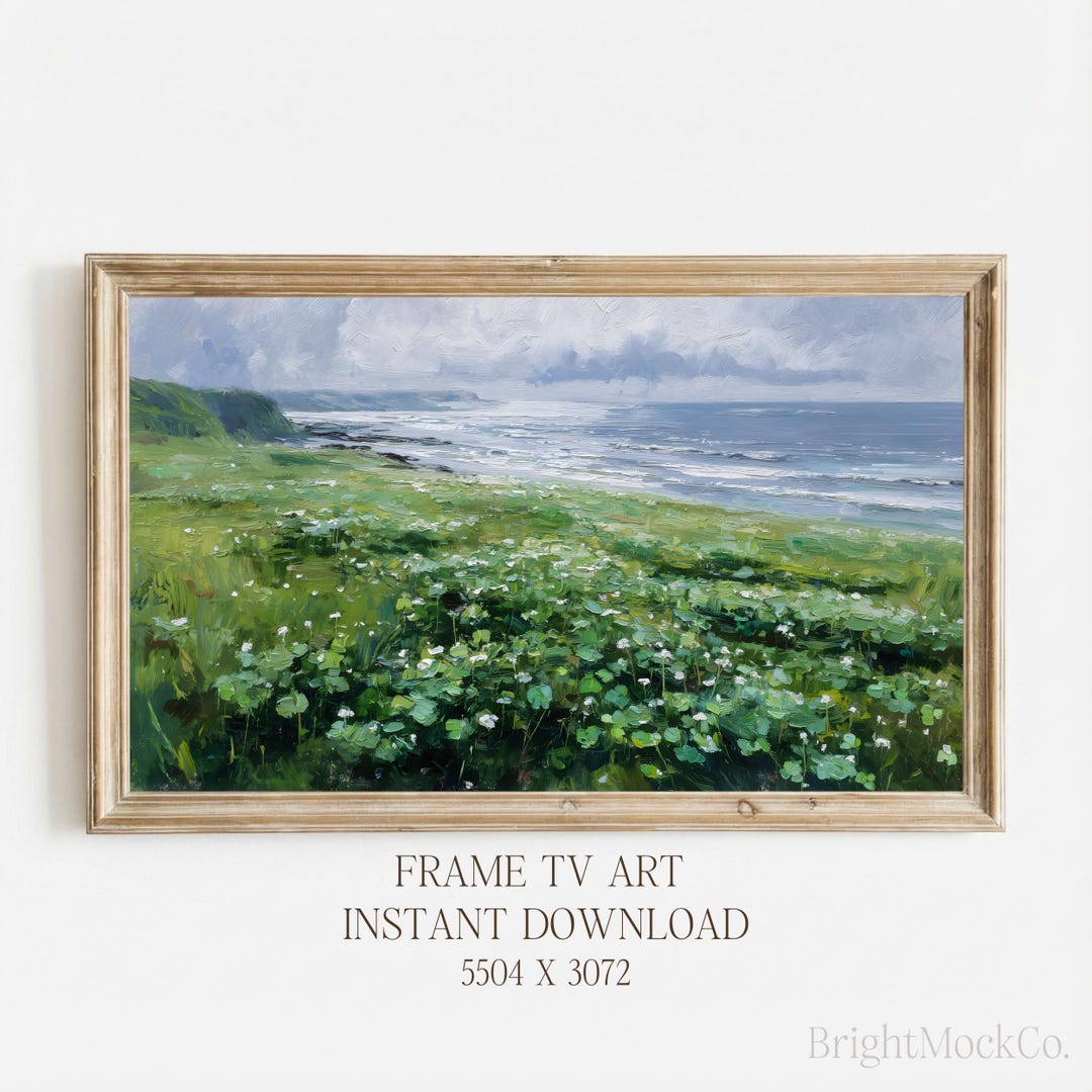 St. Patricks Day Frame TV Art, Clover Oil Painting Digital Download ...