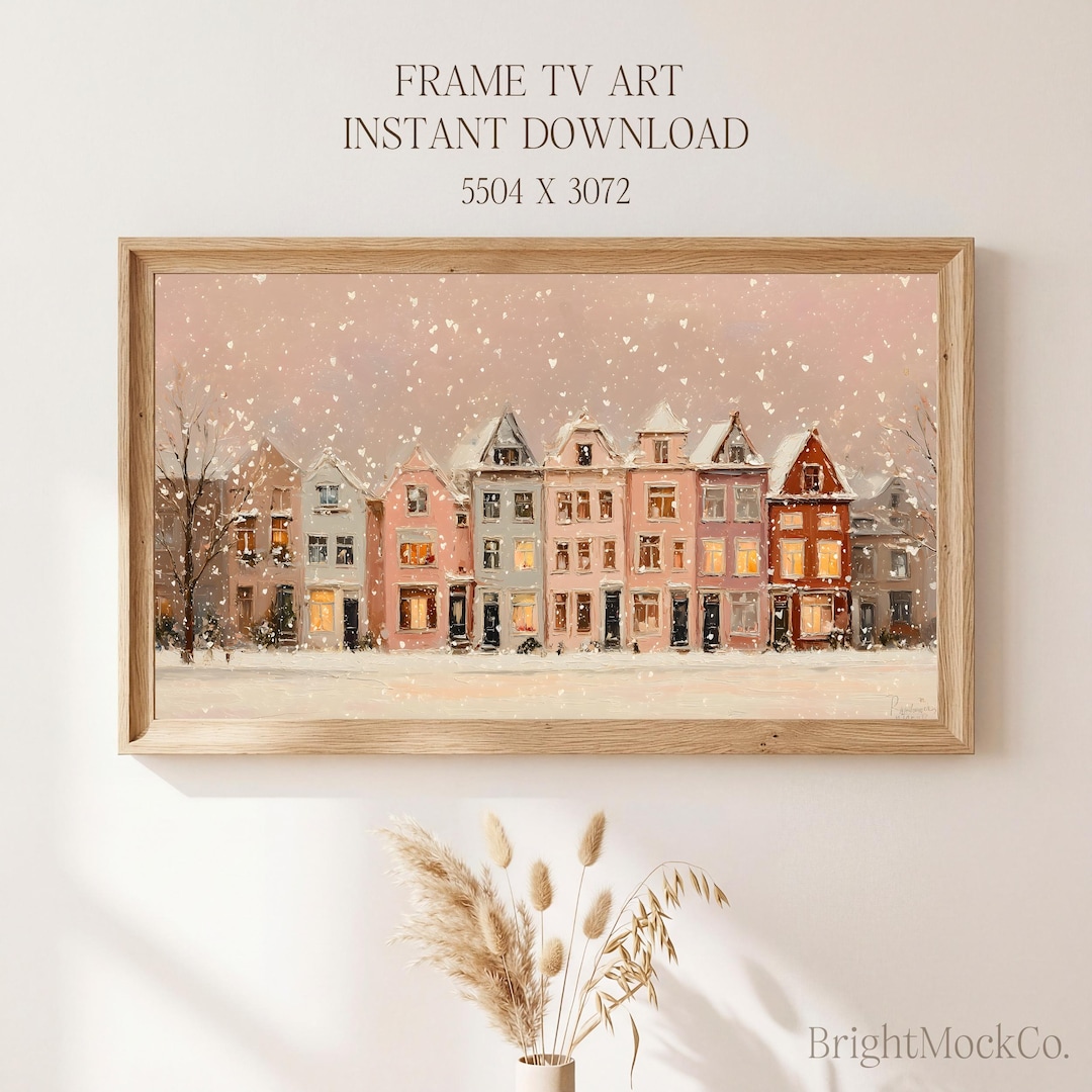 Romantic Snowy Townhouse Frame TV Art Winter Street Digital Painting ...