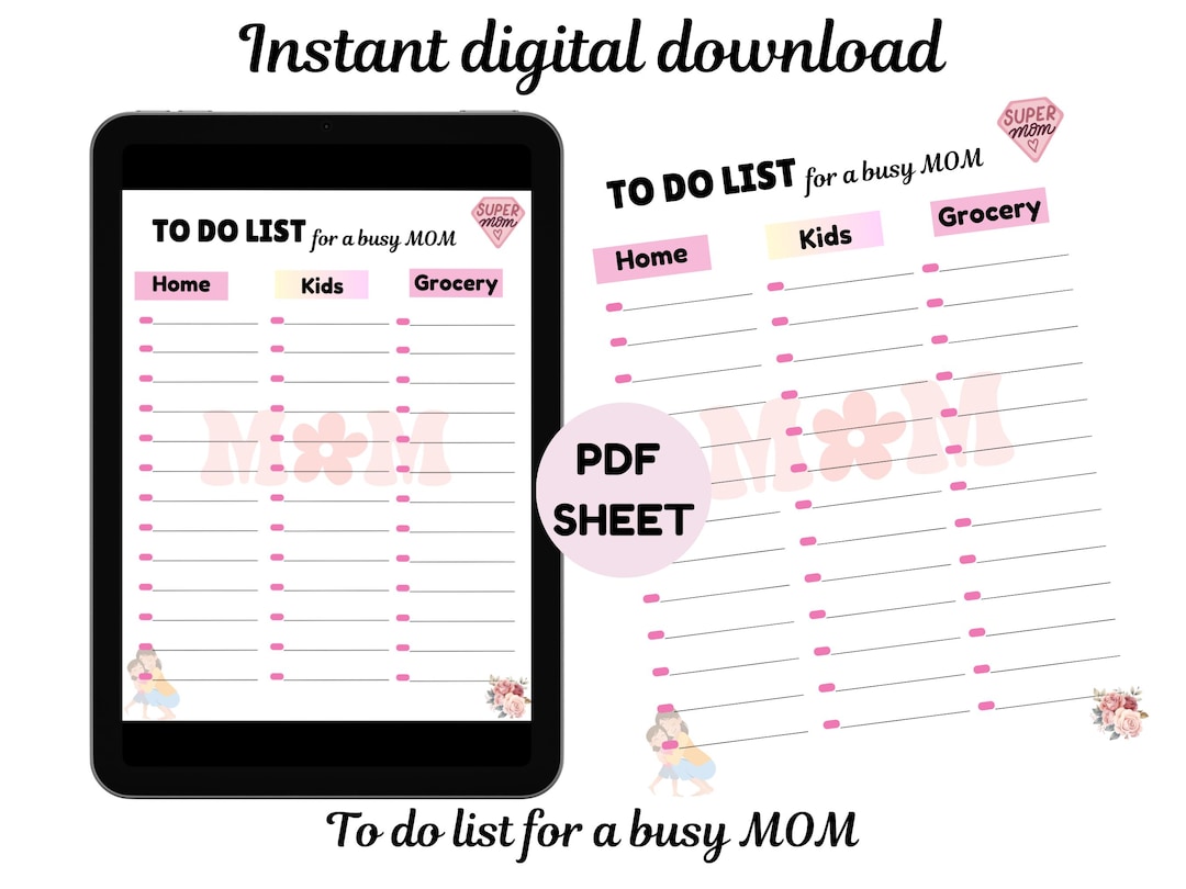 Printable to Do List for S Busy Mom Sheet , PDF Digital, Mom, List ...