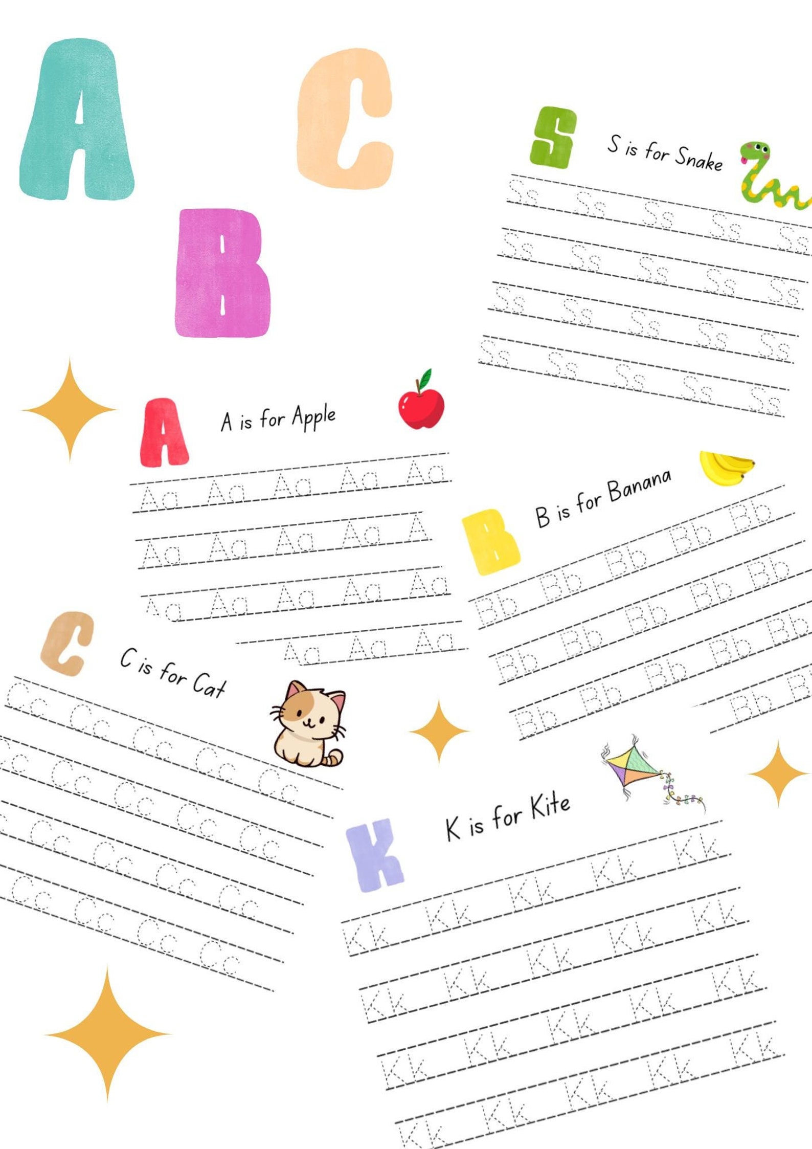 ABC Alphabet Tracing Sheet Childrens Handwriting and Phonic Practice ...