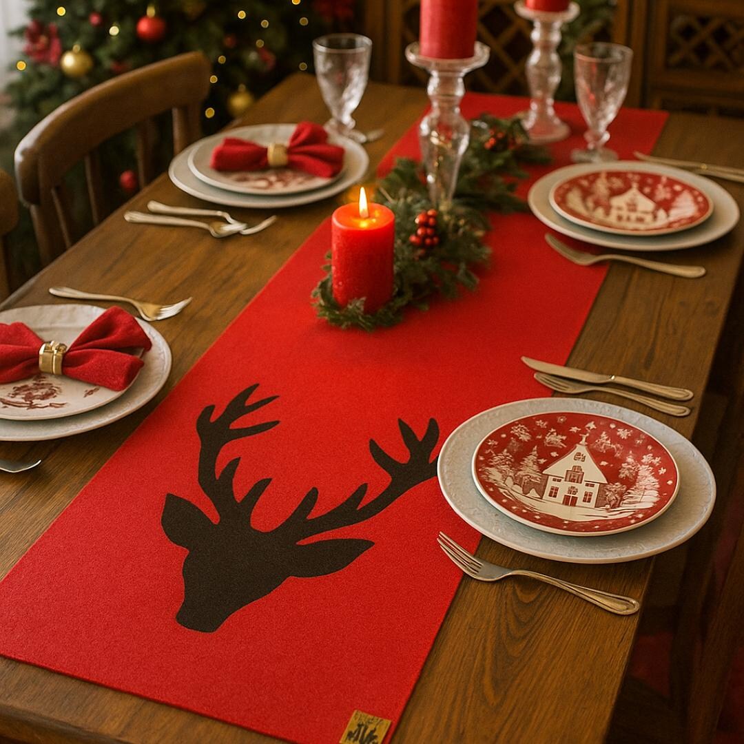 Handmade Felted Table Runner Deer Head Christmas Decor Minimal ...