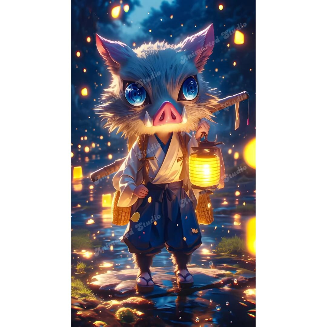 Chibi Inosuke Lantern Poster – Cute Demon Slayer Wall Art, Anime Boar ...