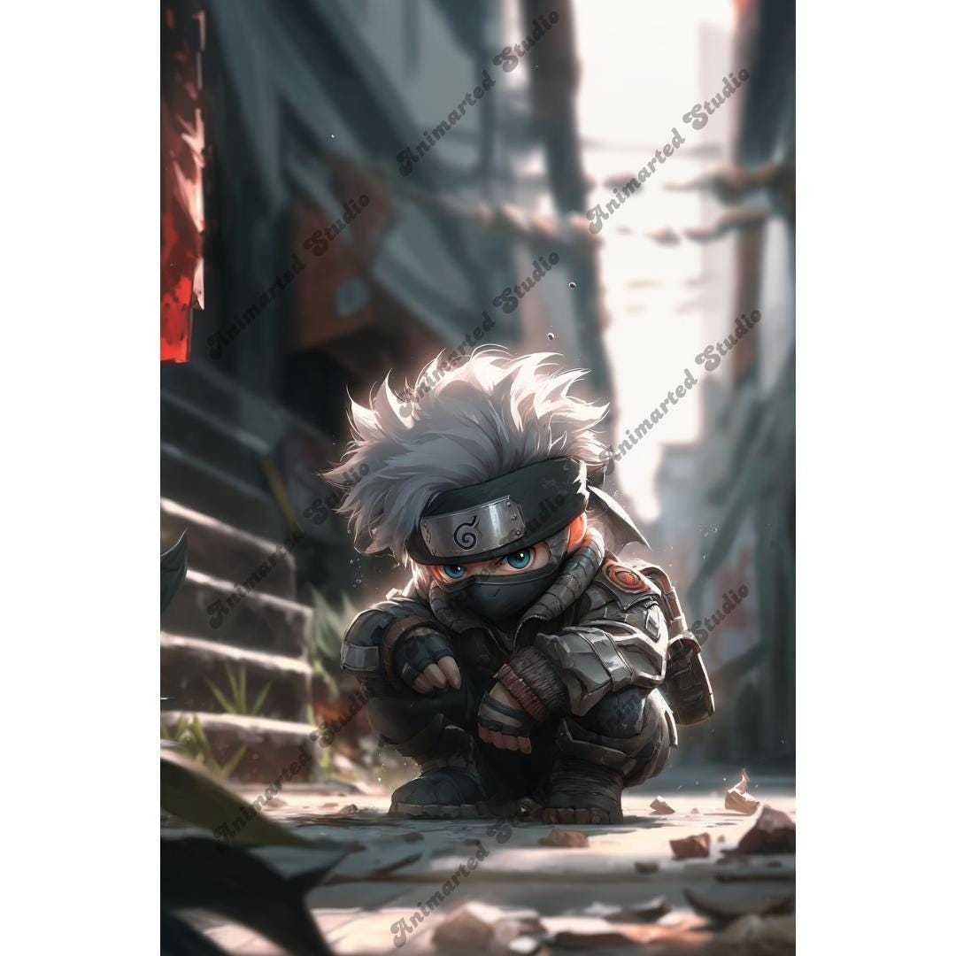 Chibi Kakashi Digital Art | Cute Ninja Anime Print | Adorable Naruto ...