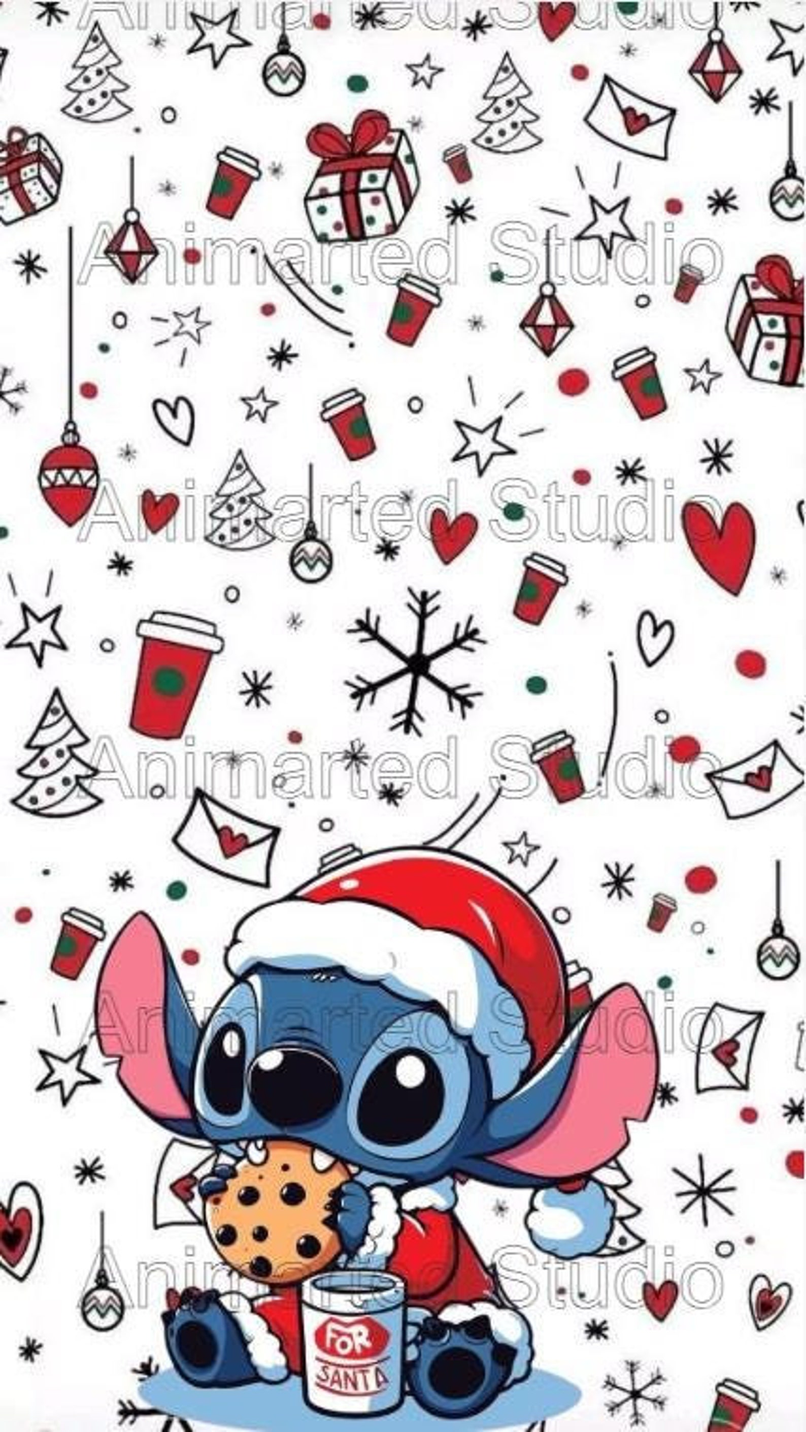 Cute Christmas Stitch PNG, Stitch Santa Hat Clipart, Holiday Lights ...