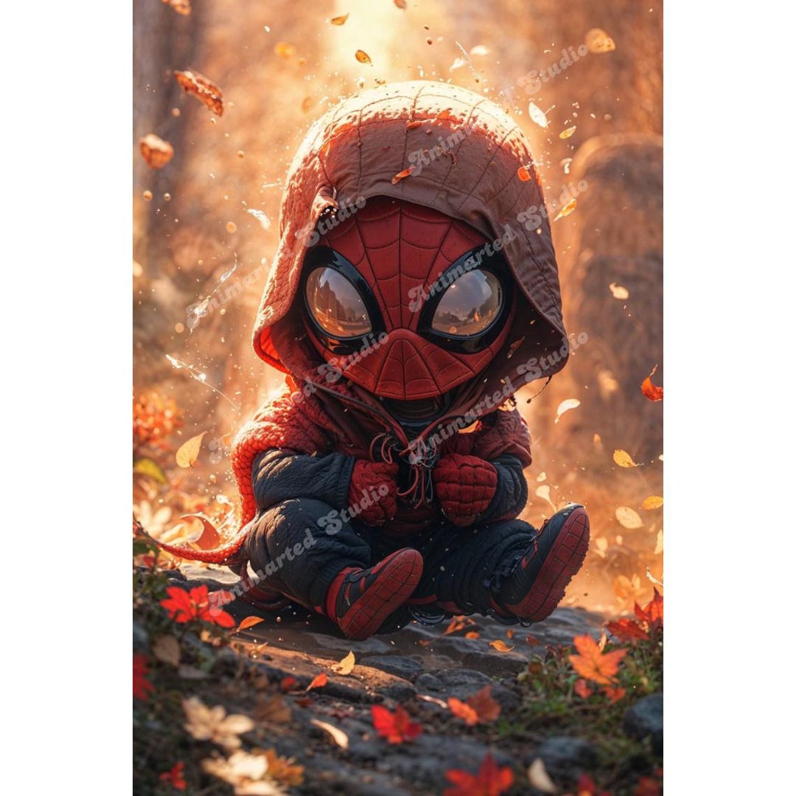 Chibi Spiderman Fall PNG, Cute Superhero Clipart, Autumn Leaves ...